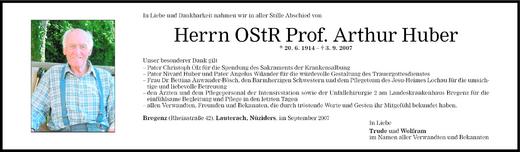 Todesanzeigen von Arthur Huber | Todesanzeigen Vorarlberger Nachrichten