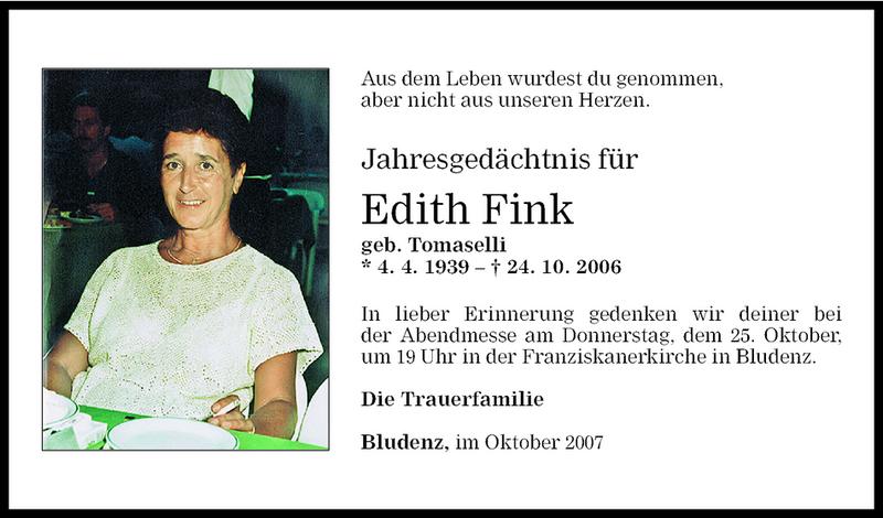 Todesanzeigen von Edith Fink | Todesanzeigen Vorarlberger Nachrichten