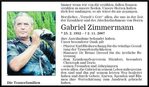 Todesanzeigen von Gabriel Zimmermann | Todesanzeigen Vorarlberger ...
