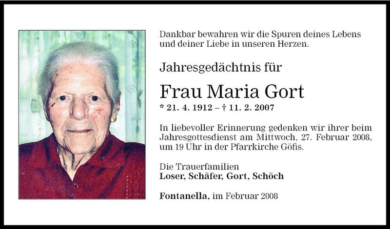 Todesanzeigen von Maria Gort | Todesanzeigen Vorarlberger Nachrichten
