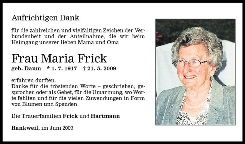 Todesanzeigen von Maria Frick | Todesanzeigen Vorarlberger Nachrichten