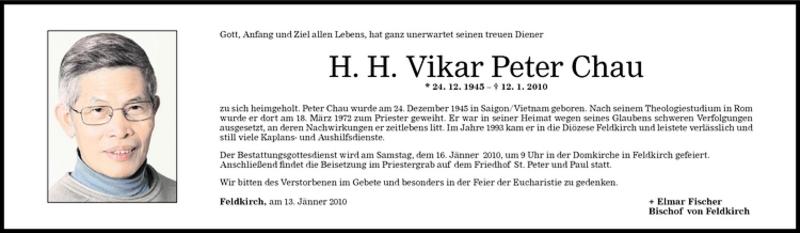 Todesanzeigen von Peter Chau | Todesanzeigen Vorarlberger Nachrichten