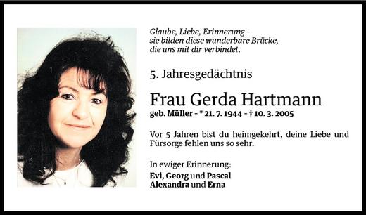 Todesanzeigen von Gerda Hartmann | Todesanzeigen Vorarlberger Nachrichten