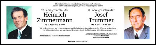 Todesanzeigen von Heinrich Zimmermann und Josef Trummer | Todesanzeigen ...