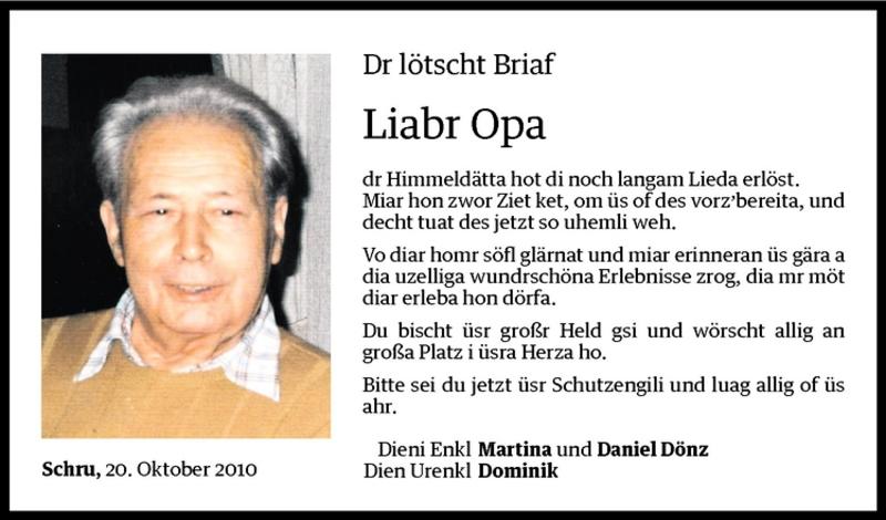 Todesanzeigen von Max Schöpf | Todesanzeigen Vorarlberger Nachrichten