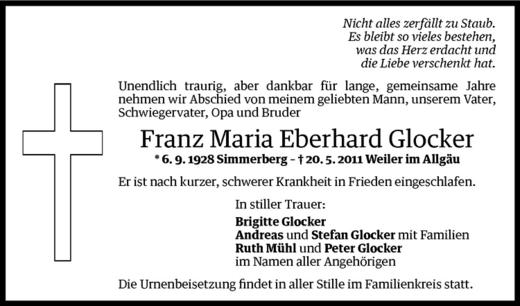 Todesanzeigen von Franz Maria Eberhard Glocker | Todesanzeigen ...