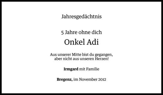 Todesanzeigen von Onkel Adi Adi | Todesanzeigen Vorarlberger Nachrichten