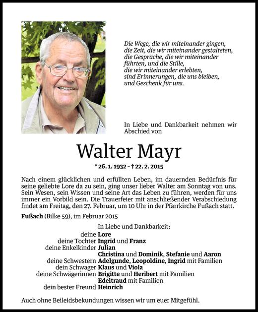 Todesanzeigen von Walter Mayr | Todesanzeigen Vorarlberger Nachrichten