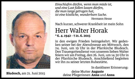 Todesanzeigen von Walter Horak | Todesanzeigen Vorarlberger Nachrichten