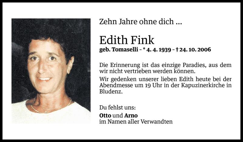Todesanzeigen von Edith Fink | Todesanzeigen Vorarlberger Nachrichten