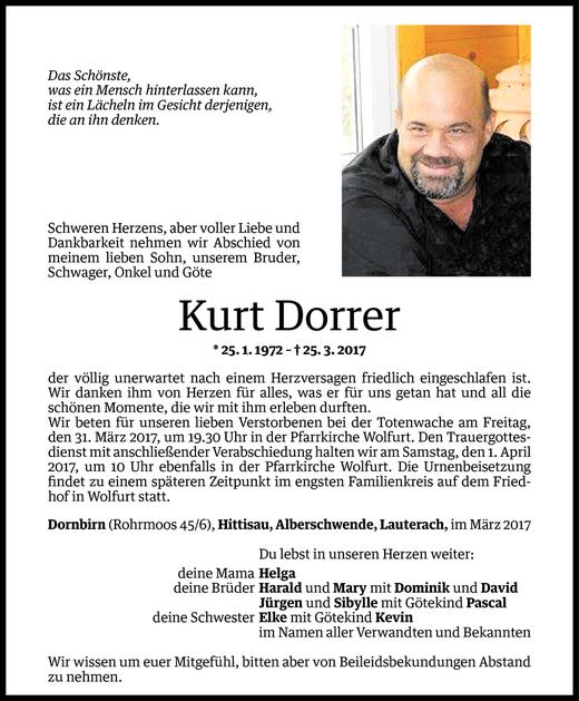 Todesanzeigen von Kurt Dorrer | Todesanzeigen Vorarlberger Nachrichten