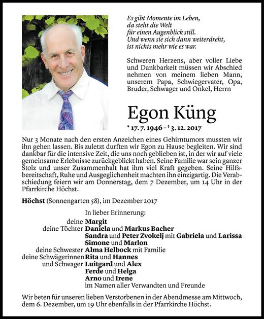 Todesanzeigen von Egon Küng | Todesanzeigen Vorarlberger Nachrichten