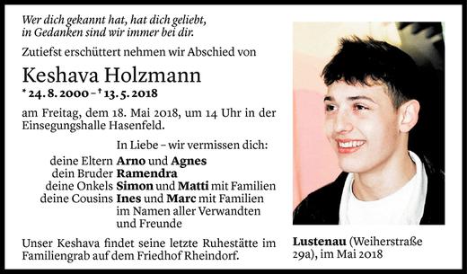 Todesanzeigen von Keshava Holzmann | Todesanzeigen Vorarlberger Nachrichten