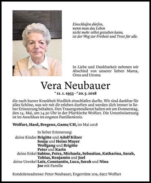 Todesanzeigen von Vera Neubauer | Todesanzeigen Vorarlberger Nachrichten