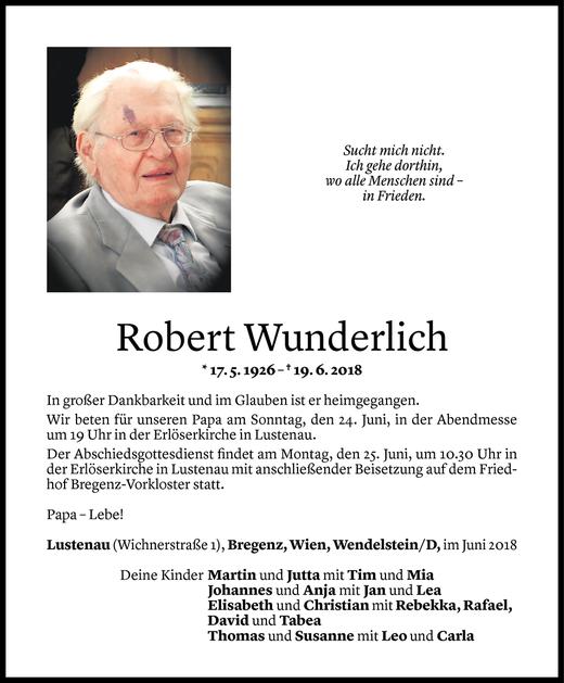 Todesanzeigen von Robert Wunderlich | Todesanzeigen Vorarlberger ...