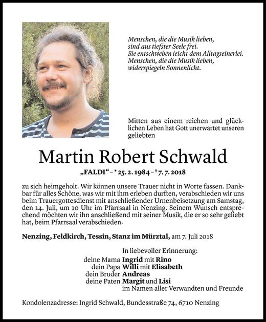 Todesanzeigen von Martin Robert Schwald | Todesanzeigen Vorarlberger ...