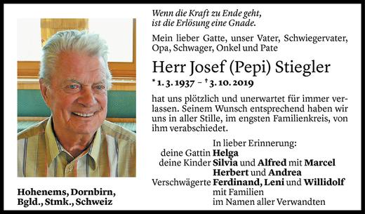Todesanzeigen von Josef Stiegler | Todesanzeigen Vorarlberger Nachrichten
