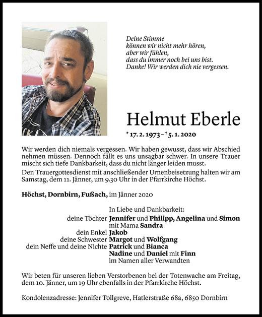 Todesanzeigen von Helmut Eberle | Todesanzeigen Vorarlberger Nachrichten