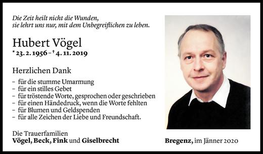 Todesanzeigen von Hubert Vögel | Todesanzeigen Vorarlberger Nachrichten