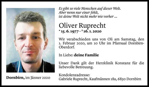 Todesanzeigen von Oliver Ruprecht | Todesanzeigen Vorarlberger Nachrichten