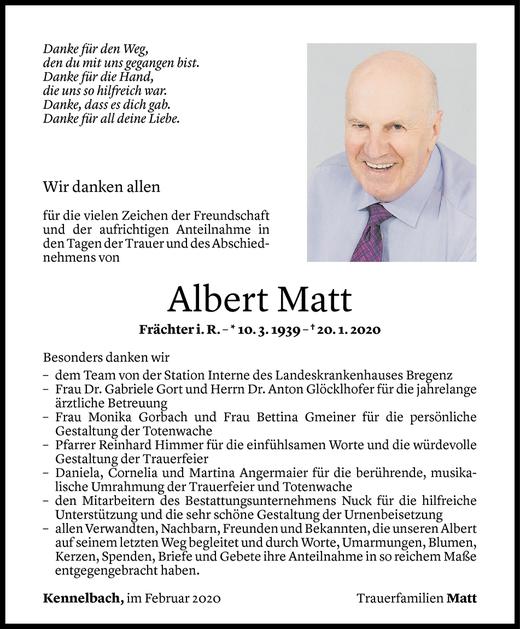 Todesanzeigen von Albert Matt | Todesanzeigen Vorarlberger Nachrichten