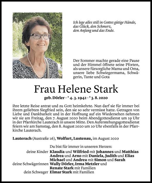 Todesanzeigen von Helene Stark | Todesanzeigen Vorarlberger Nachrichten