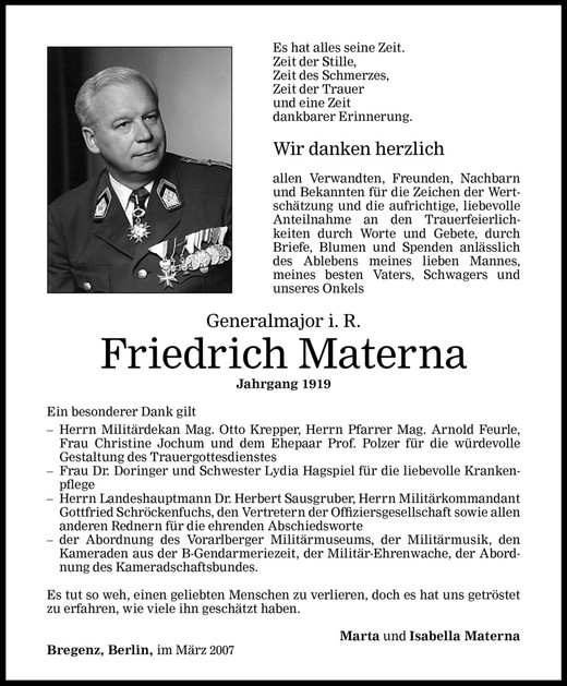 Todesanzeigen von Friedrich Materna | Todesanzeigen Vorarlberger ...