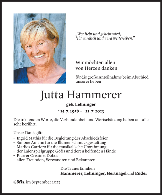 Todesanzeigen von Jutta Brigitte Hammerer | Todesanzeigen Vorarlberger ...