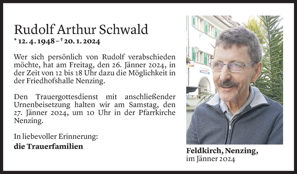 Todesanzeigen von Rudolf Schwald | Todesanzeigen Vorarlberger Nachrichten