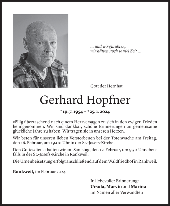 Todesanzeigen von Gerhard Hopfner | Todesanzeigen Vorarlberger Nachrichten