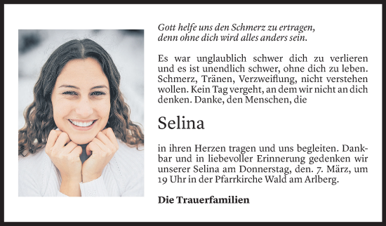 Todesanzeigen von Selina Fritz | Todesanzeigen Vorarlberger Nachrichten