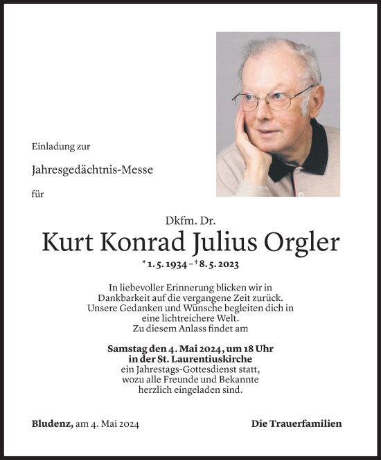 Todesanzeigen von Kurt Orgler | Todesanzeigen Vorarlberger Nachrichten