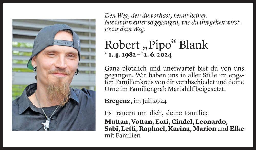 Todesanzeigen von Robert Blank | Todesanzeigen Vorarlberger Nachrichten