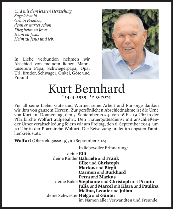 Todesanzeigen von Kurt Bernhard | Todesanzeigen Vorarlberger Nachrichten