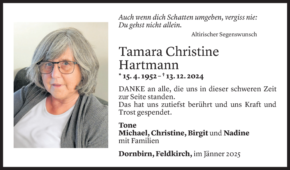 Todesanzeigen von Tamara Christine Hartmann | Todesanzeigen ...