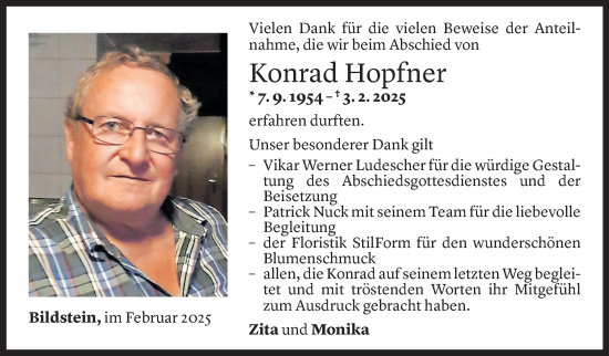Todesanzeigen von Konrad Hopfner | Todesanzeigen Vorarlberger Nachrichten