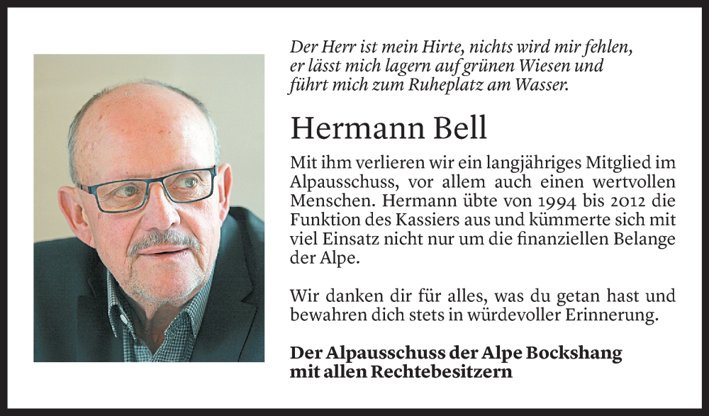 Todesanzeigen von Hermann Bell | Todesanzeigen Vorarlberger Nachrichten